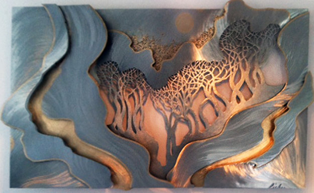 Beyond the Trees Unique Wall Bronze and Steel Sculpture 1990 34x50 by ...