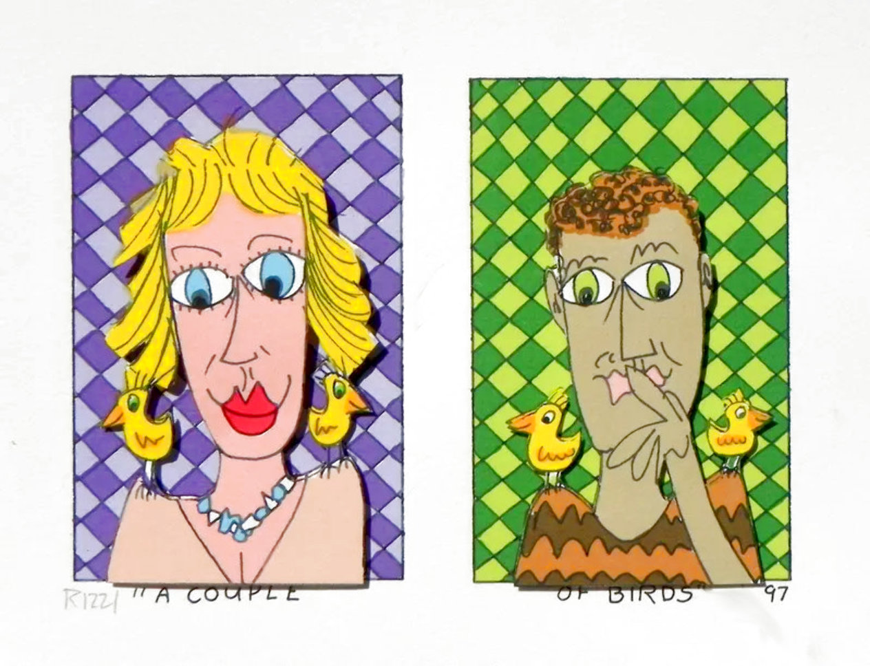 A Couple of Birds 3-D 1997 Serigraph 17x21 by James Rizzi - For Sale on Art Brokerage