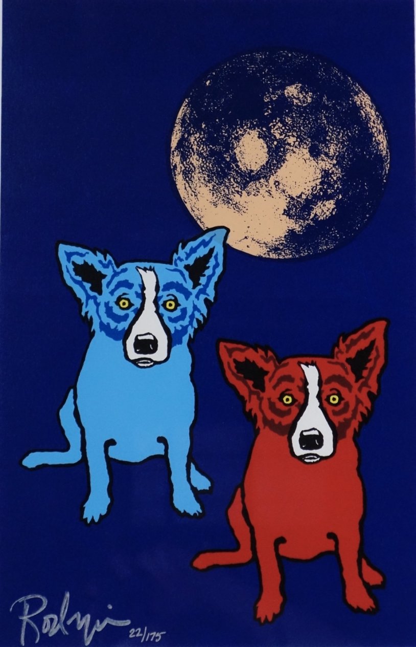 Blue Dog George Rodrigue, cajun art, moon, lunar themed print by Blue ...