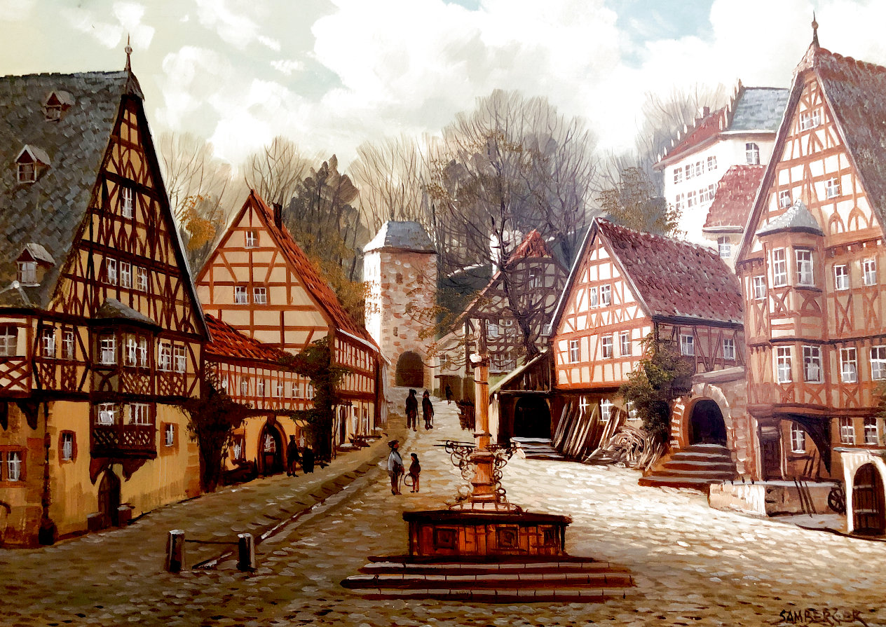 Untitled German Village Scene Oil on Wood by Peter Samberger - For Sale ...