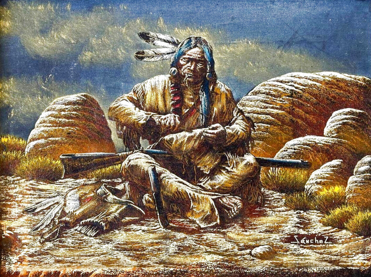 Native American Indian Oil on Velvet Canvas by Ernesto Sanchez - For ...