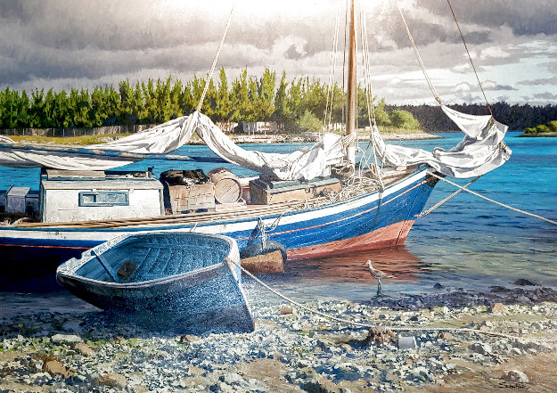 Blue Sloop: Nassau Oil on Canvas by Howard Schafer - For Sale on Art ...