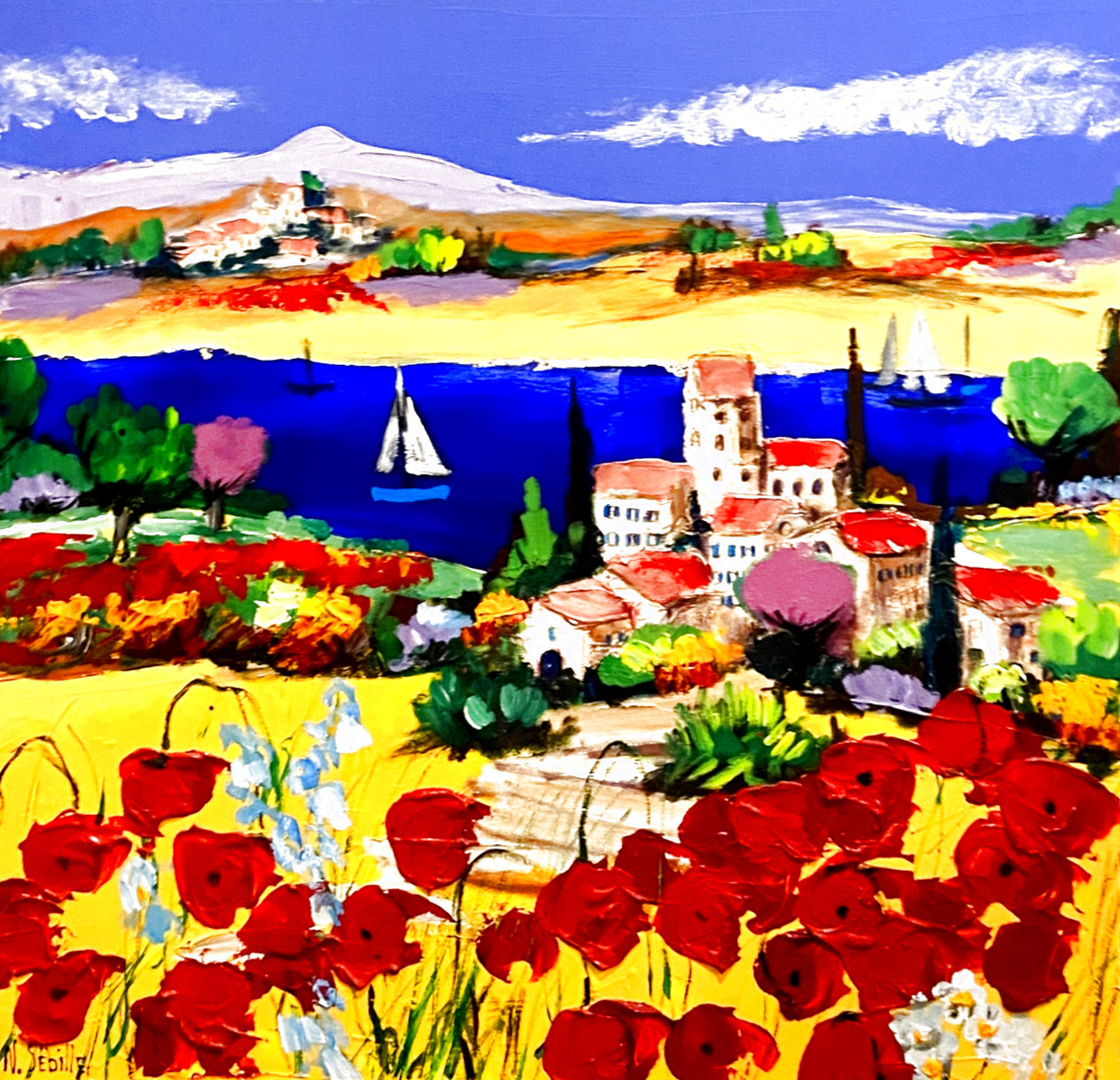 Le Village Oil on Canvas 39x39 by Nicole Sebille - For Sale on Art ...