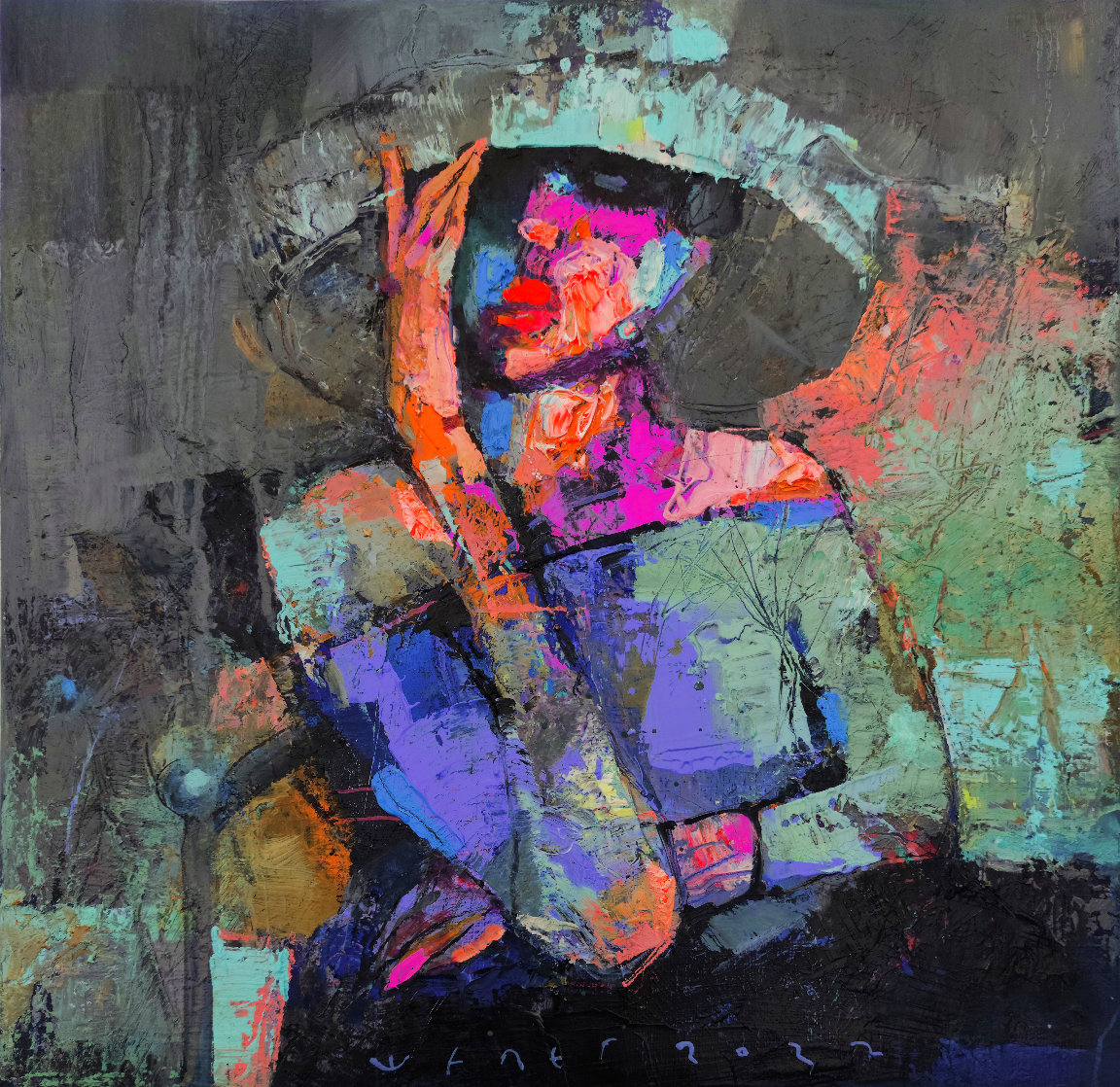 Lady Waiting for an Order 2022 Oil on Canvas 20x20 by Victor Sheleg