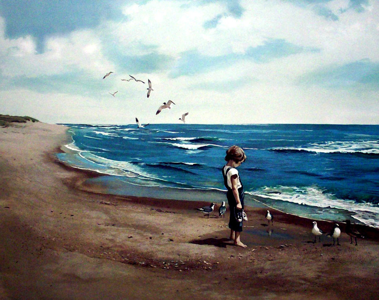 Boy on Beach PP 1983 Realism by Adolf Sehring