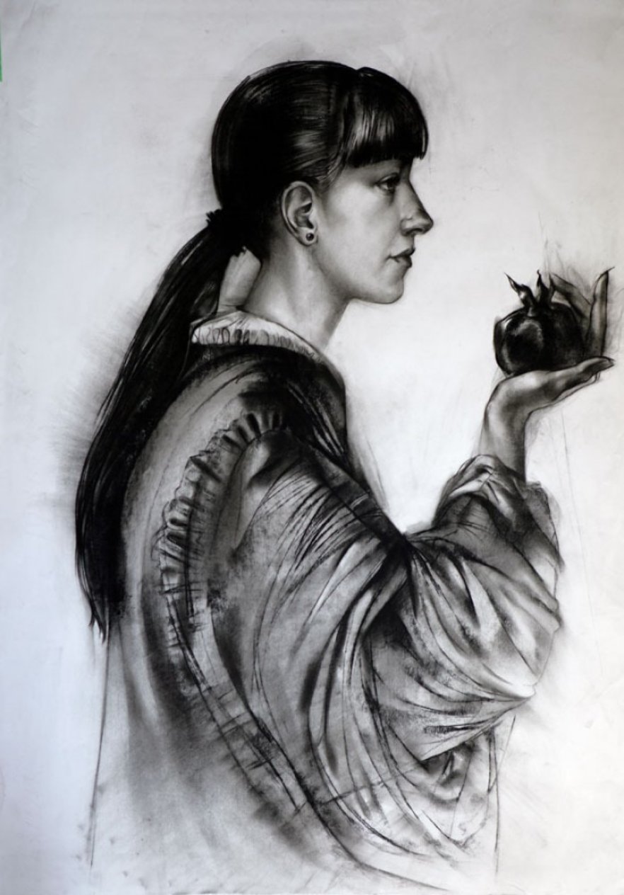 Holding a Pomegranate Drawing 33x24 by Alexander Sheversky - For Sale ...