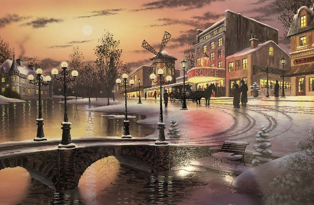 Paris Walk Spring Lithograph on Canvas 11x17 by Kenneth Shotwell