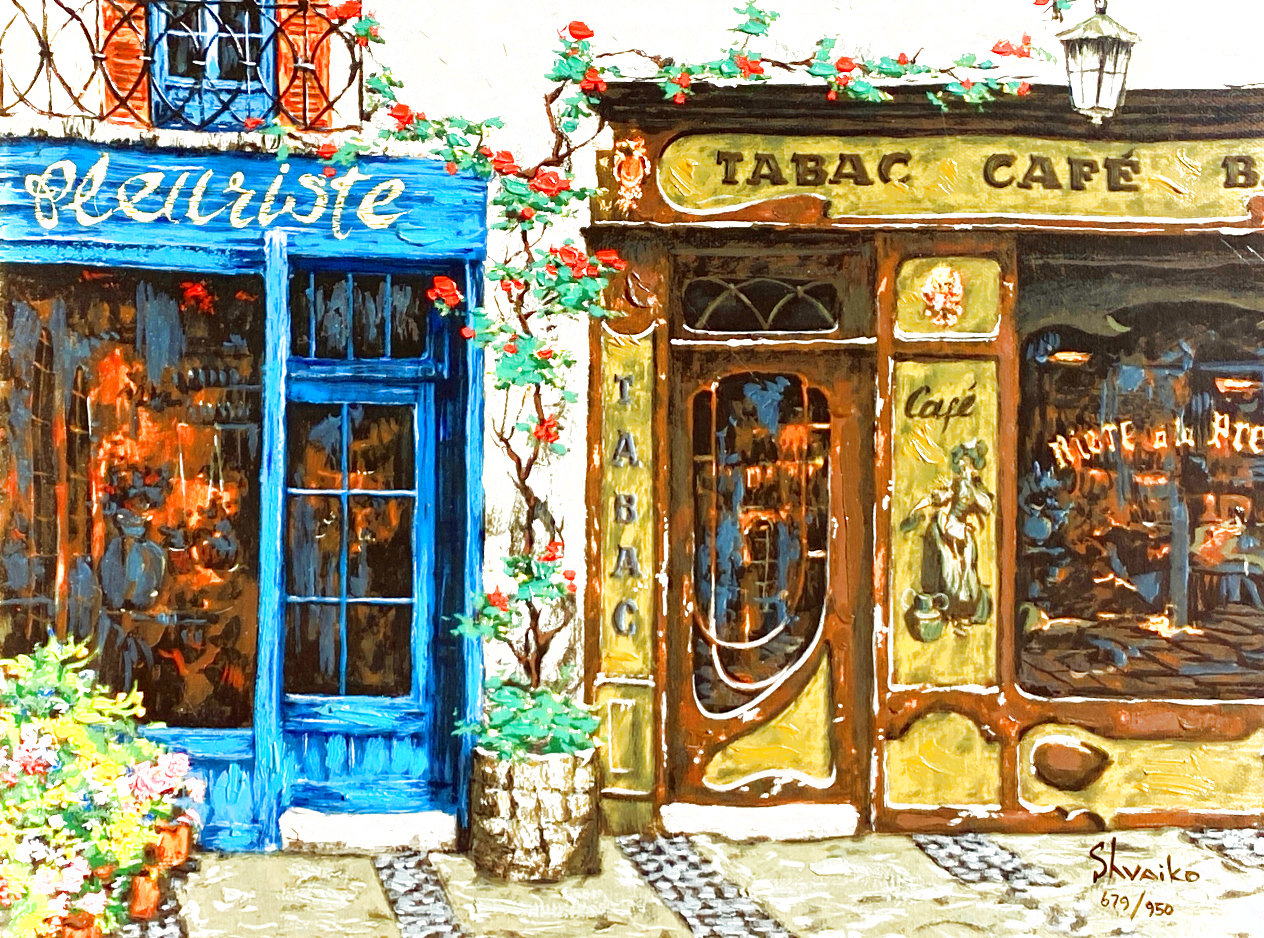 Cafe Tabac Embellished Serigraph on Canvas 12x16 by Viktor Shvaiko ...