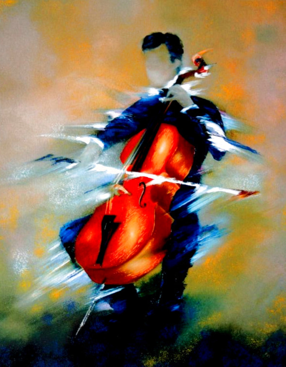 Cellist 2001 Serigraph 15x12 by Victor Spahn - For Sale on Art Brokerage