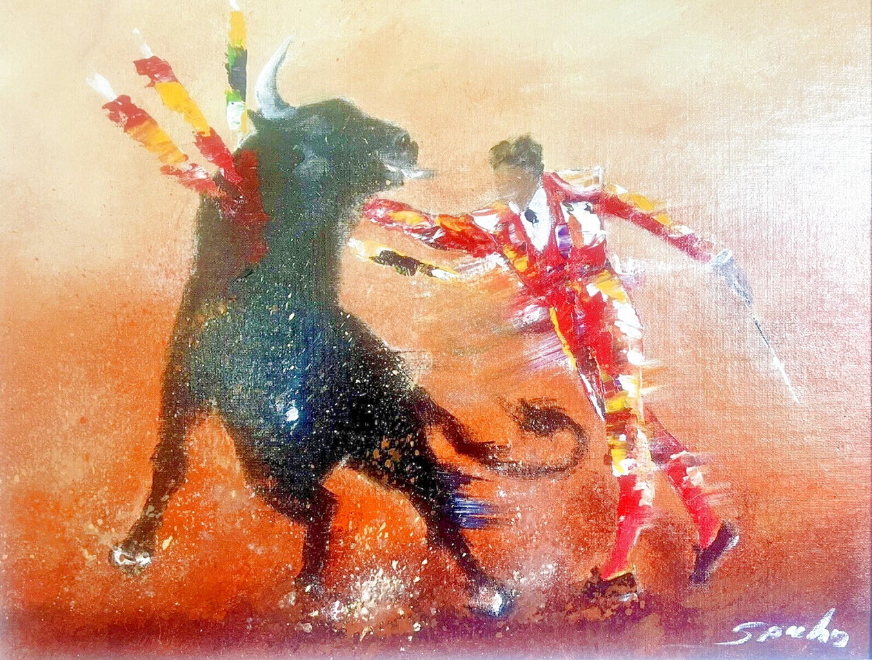 Bull Dance 2014 Framed Oil on Canvas 16x20 by Victor Spahn - For Sale ...