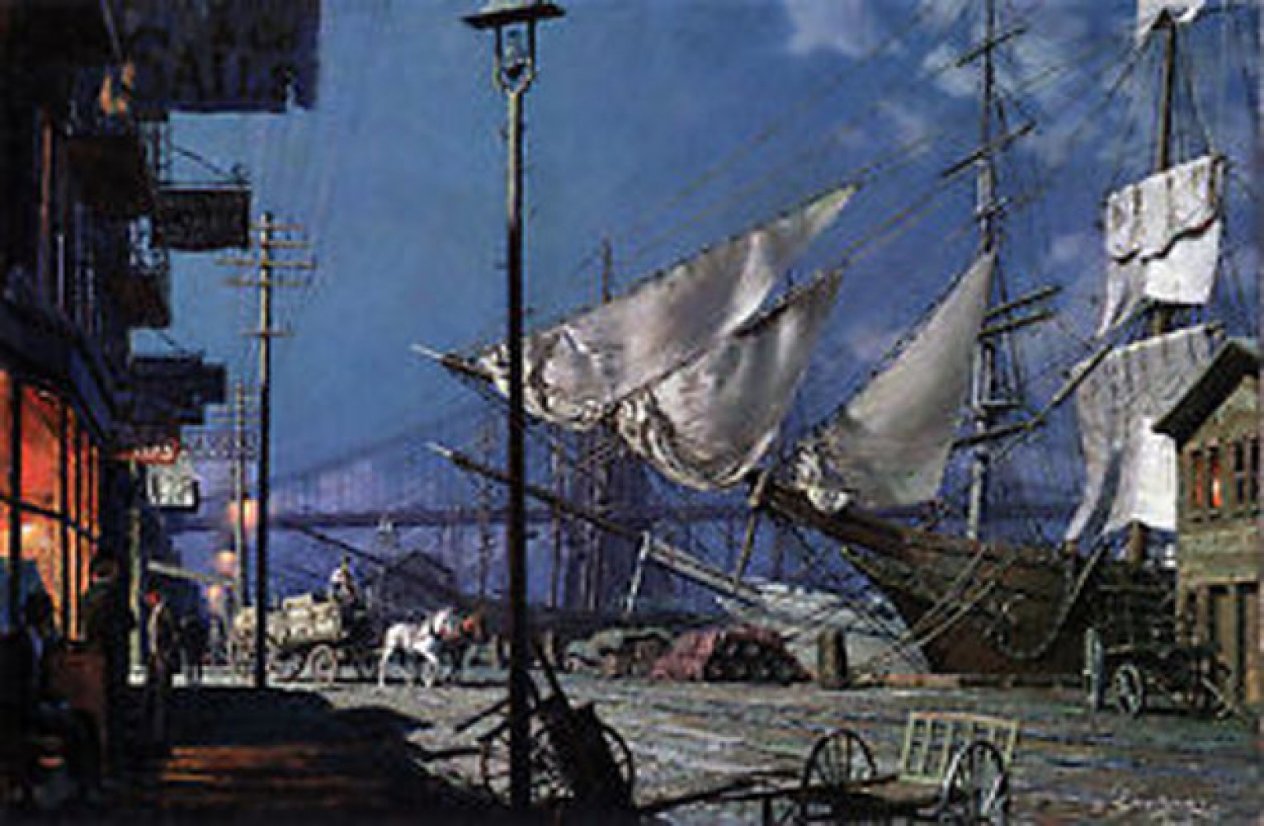 New York South Street Under a Full Moon 1882 - NYC by John Stobart ...