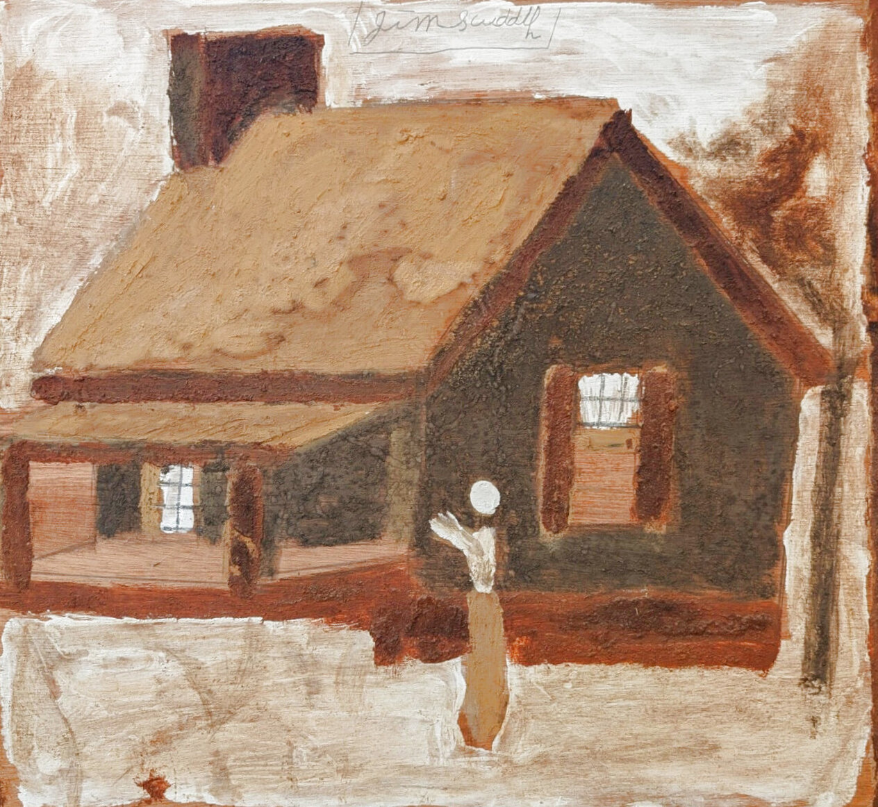 Untitled Farmhouse Scene Mixed Media on Wood 20x20 by Jimmy Lee Sudduth ...