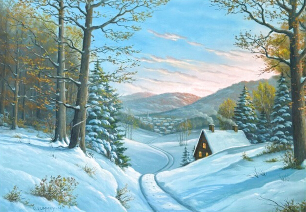 Untitled Winter Scene 1968 Framed Oil on Canvas 24x36 by Charles Summey ...