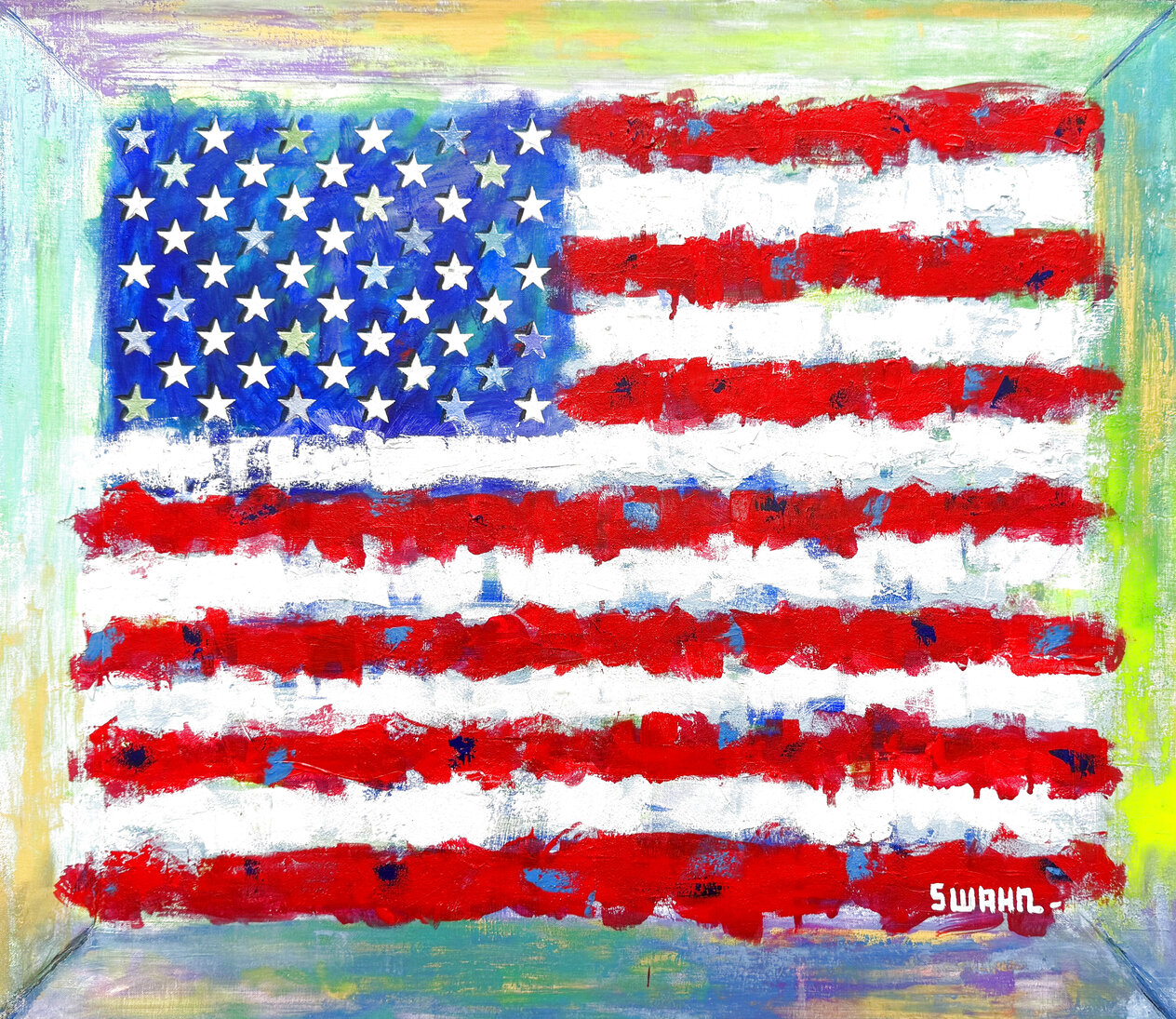 USA Flag in Pop 2026 Framed Mixed Media and Acrylic on Canvas 27x31 by ...