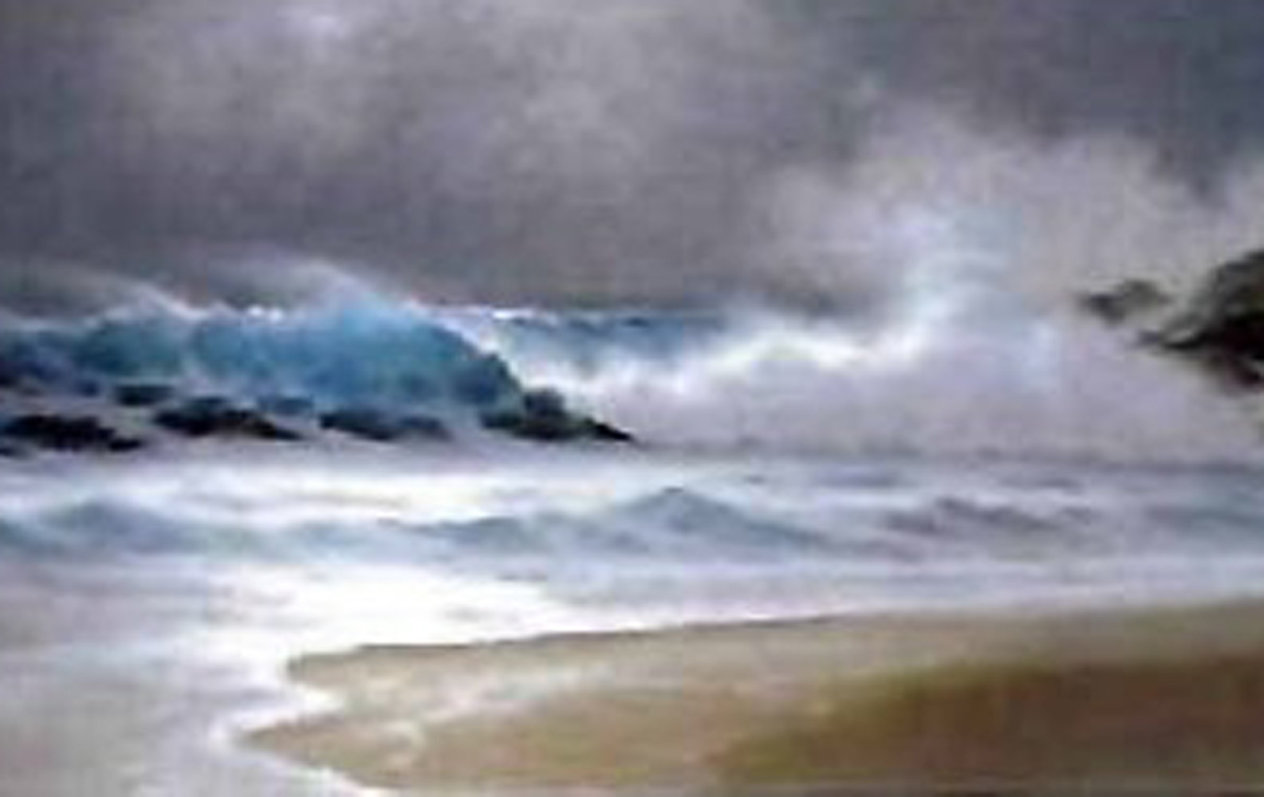 Rhythm of the Midnight Sea 1992 18x36 lithograph Waves Crashing Along ...