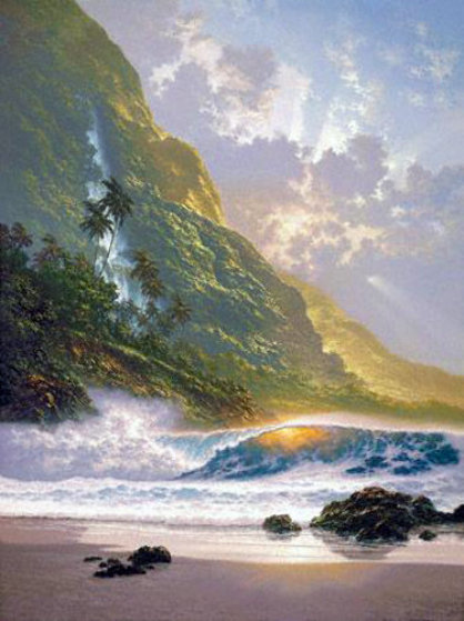 Rhythm of the Midnight Sea 1992 18x36 lithograph Waves Crashing Along ...