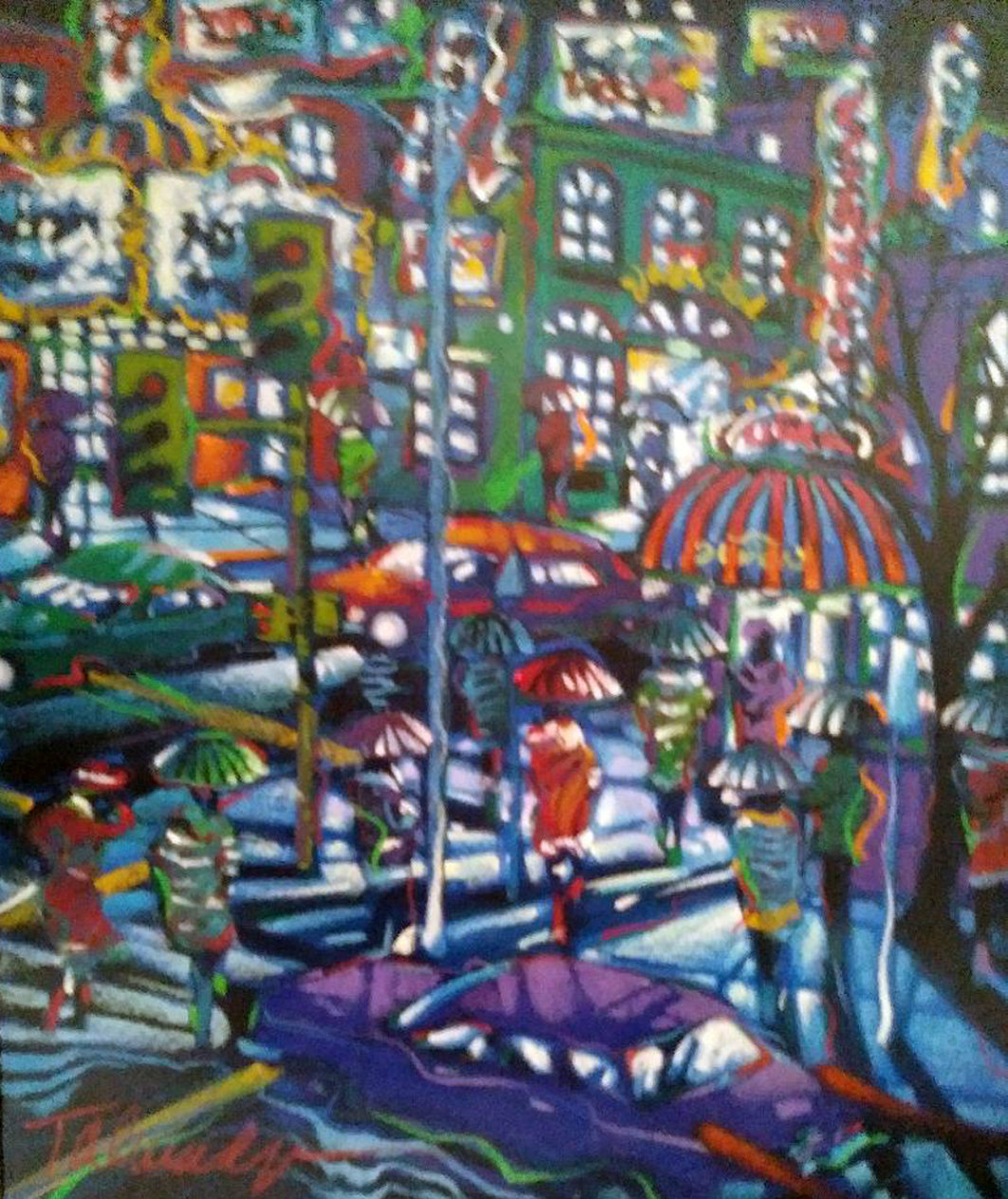 City Exploring And Rainy Night, Set of 2 Paintings 1996 29x25 by James ...