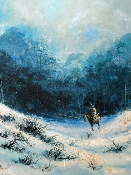 American Indian on a Horse in Winter 1970 Oil on Canvas by Jorge ...