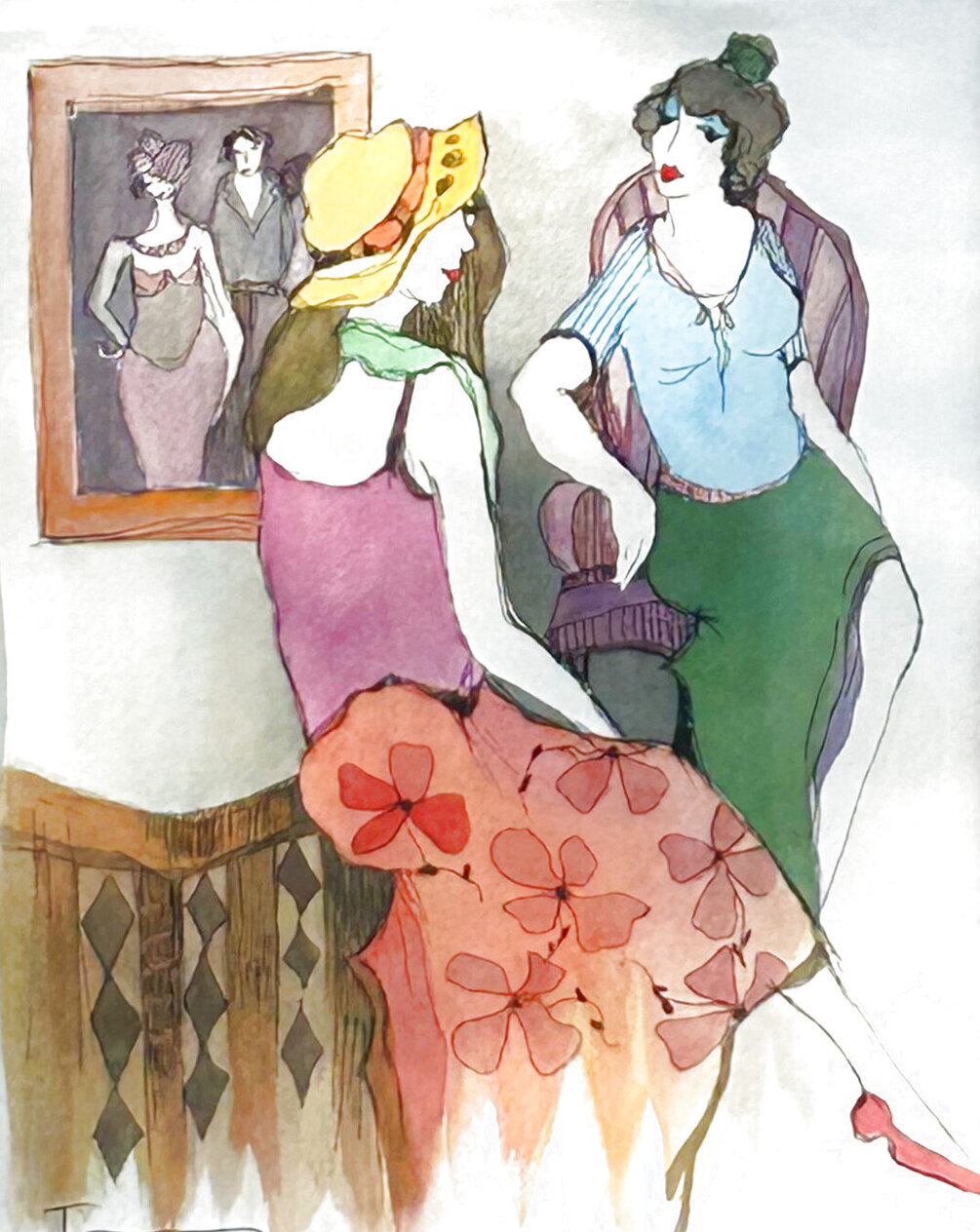 Going Out 2005 Framed Mixed Media Watercolor 12x9 by Itzchak Tarkay ...