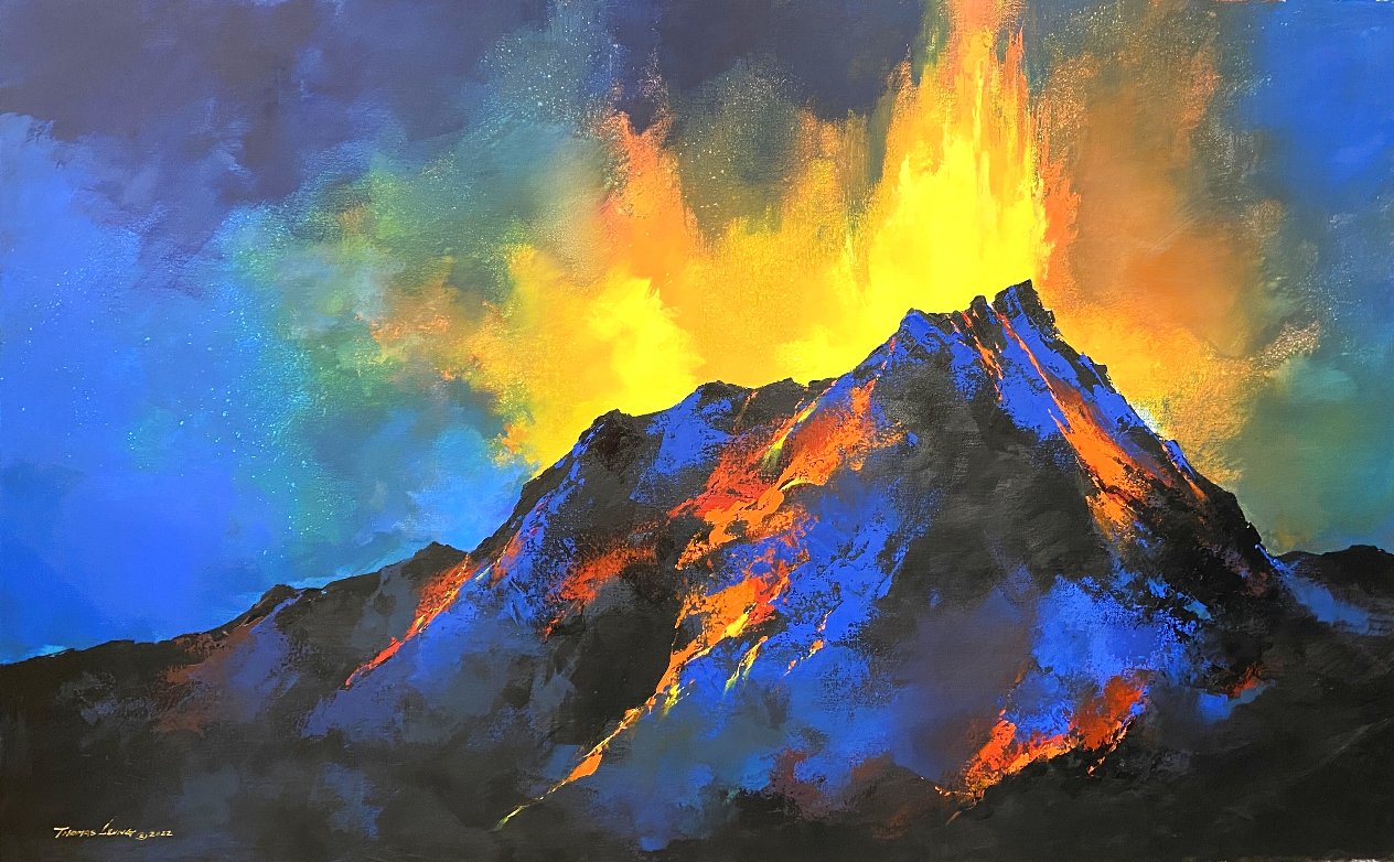 Volcano Eruption 2022 Acrylic on Canvas 35x59 by Thomas Leung - For Sale on Art Brokerage