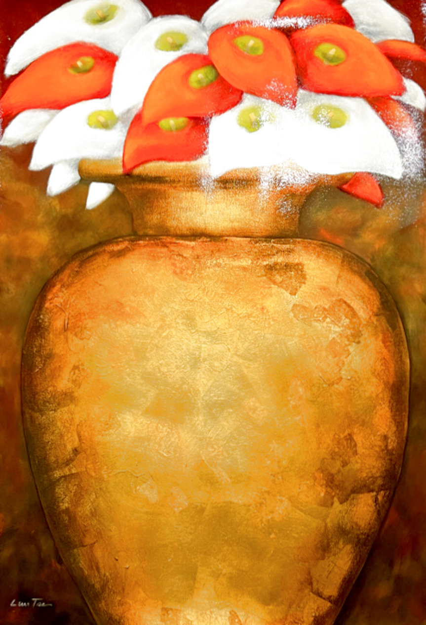 Estate Bouquet Oil on Deckled Paper by Lun Tse - For Sale on Art Brokerage