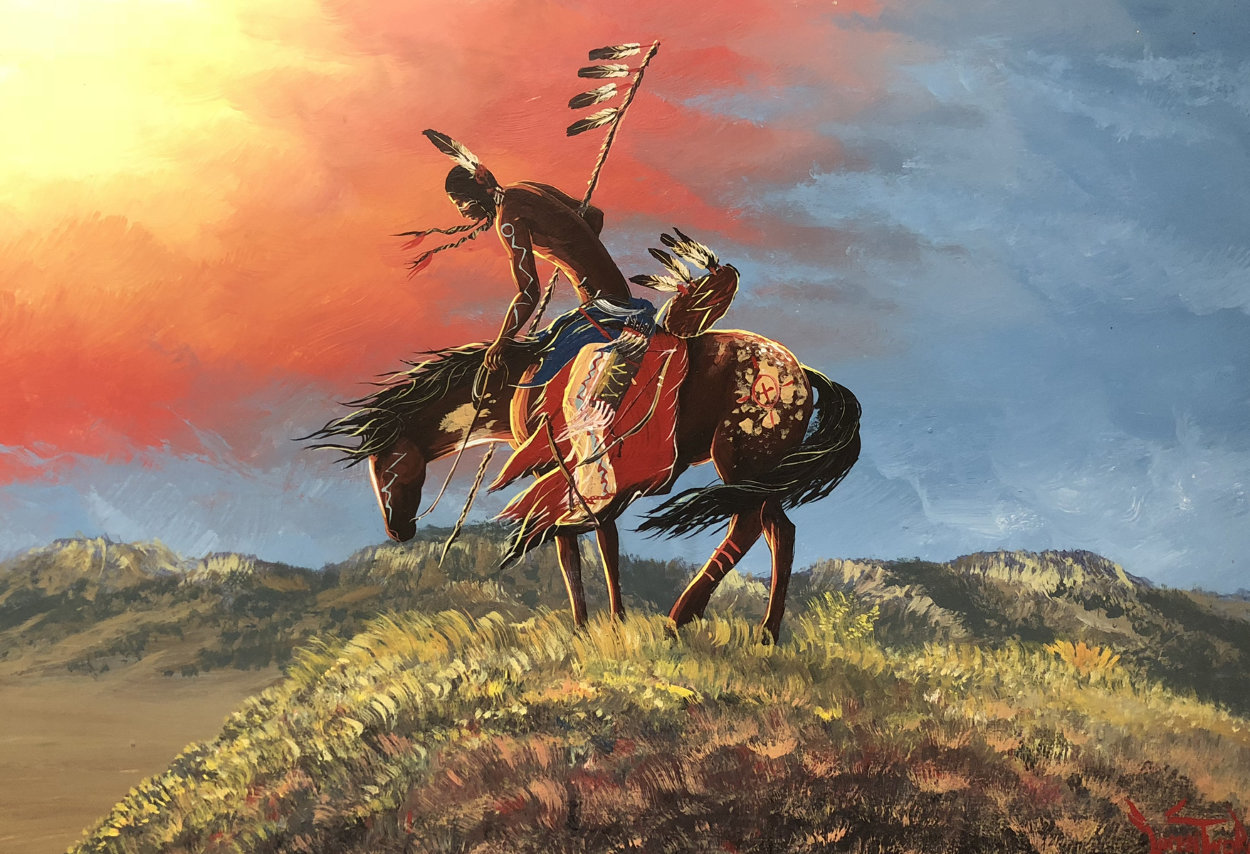 Untitled Painting 27x40 by Loren Two-Bulls