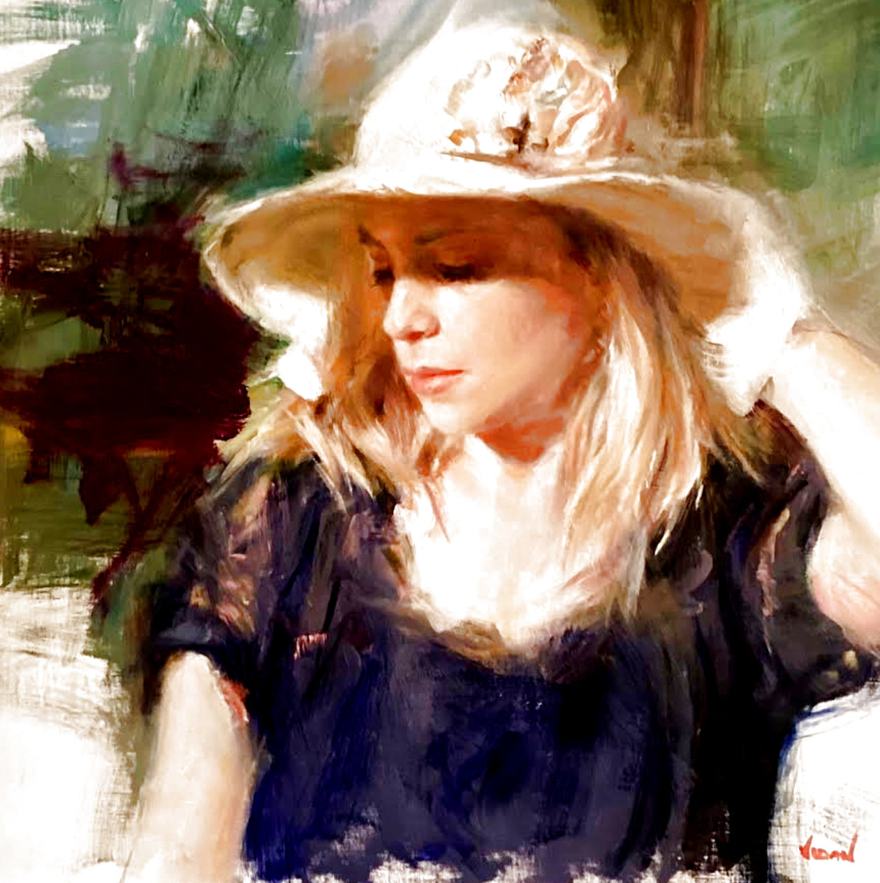 Girl With White Hat Oil on Canvas 24x20 by Vidan - For Sale on Art ...