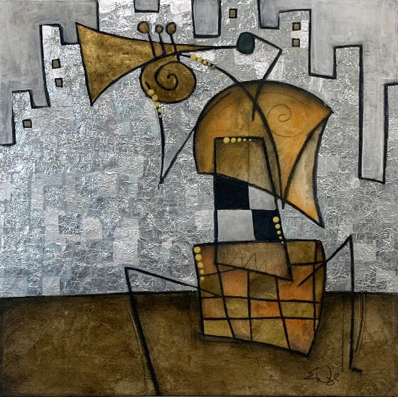 Silver City Trumpet Acrylic by Eric Waugh - For Sale on Art Brokerage