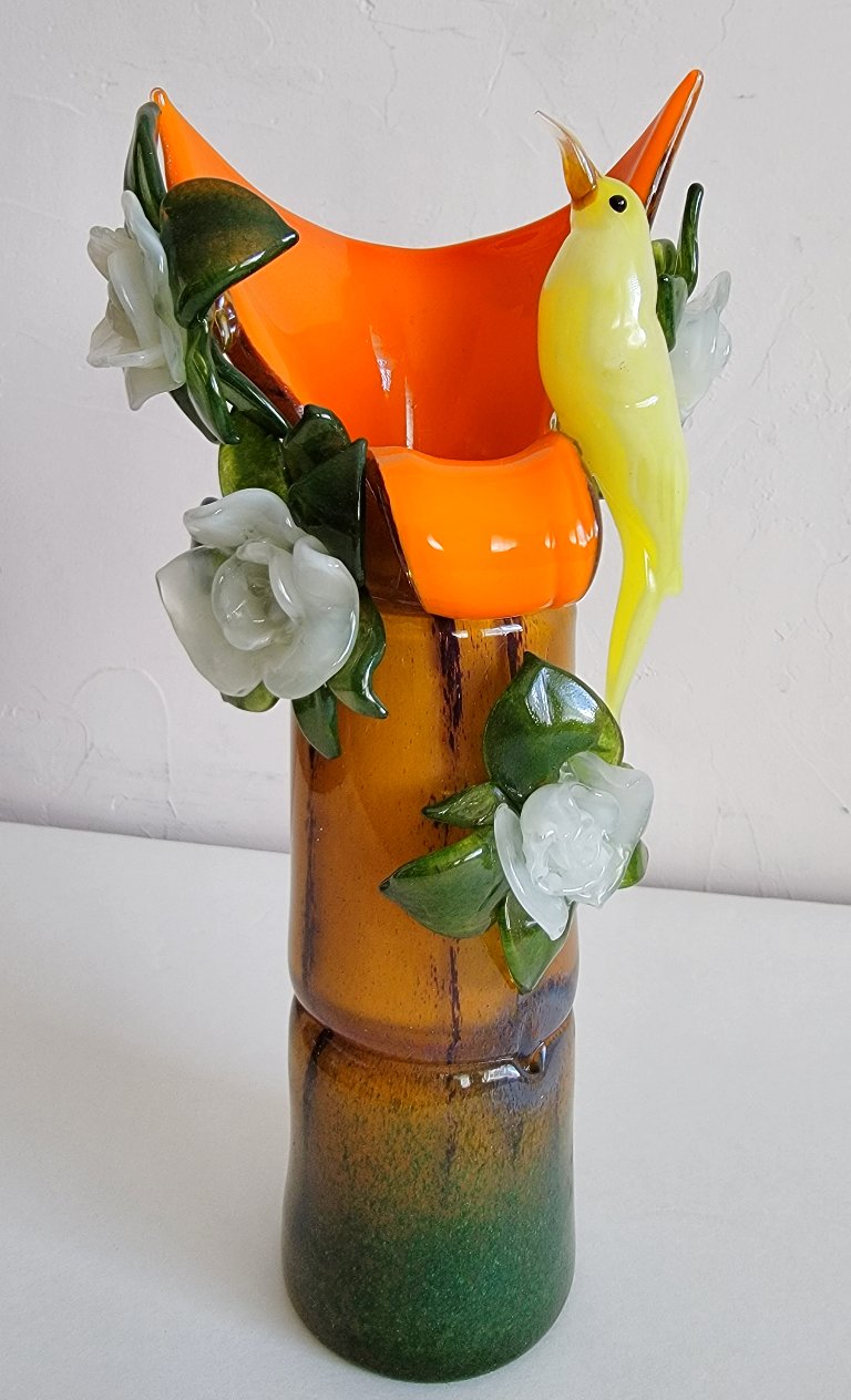 Bird and Flowers Habitat I Glass Sculpture 1996 11 in by Karen Willenbrink-Johnsen - For Sale on ...