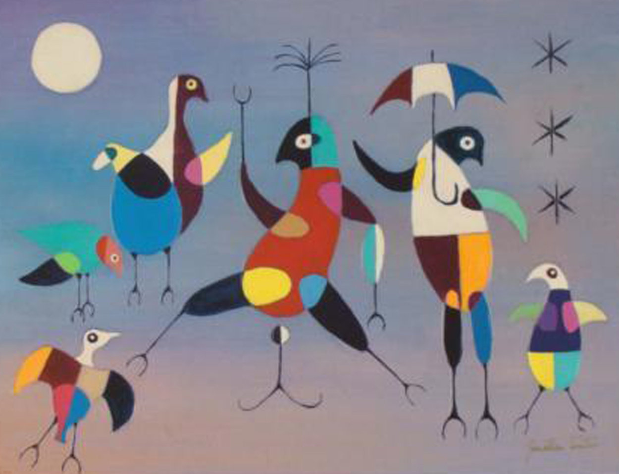 Umbrella Dancers, 1970, 13x18, Lithograph, by Jonathan Winters