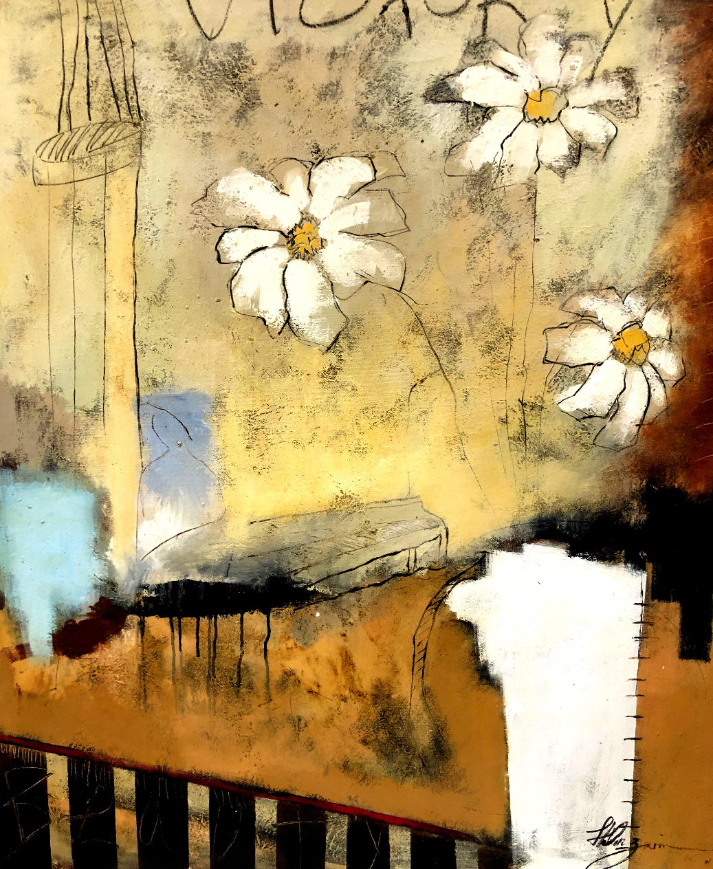 Vase and Two Flowers Mixed Media on Canvas by Helen Zarin - For Sale on ...