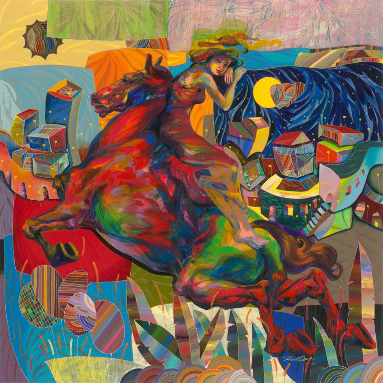 Montando La Ciudad 2017 60x60 by Tadeo Zavaleta - For Sale on Art Brokerage